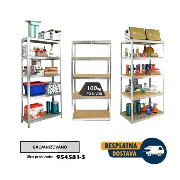 Komplet od 3 polica metal-medijapan 180x100x60cm 5x100kg – Dimenzije kompleta 180x300x60cm