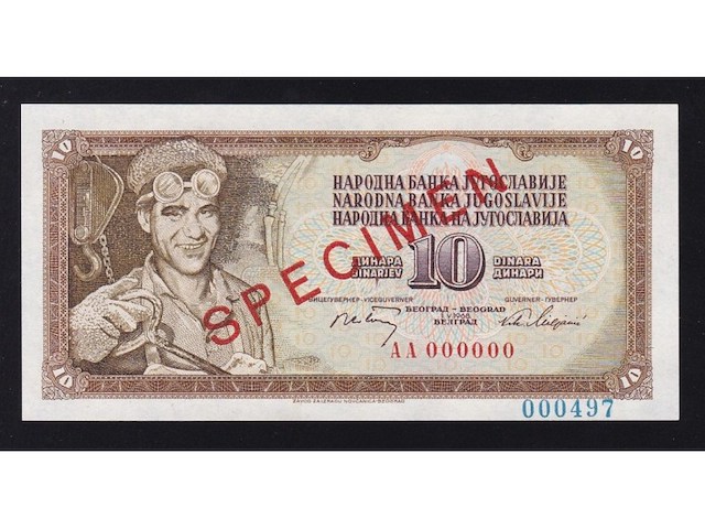 JUGOSLAVIJA --- 10 DINARA 1968 -- UNC - SPECIMEN ---