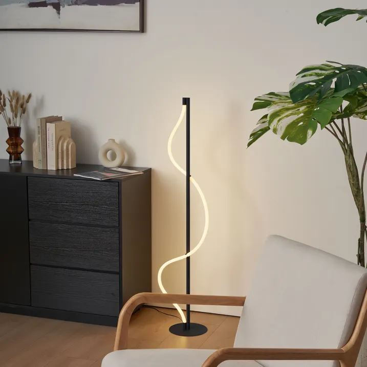 Moderna podna lampa crna uklj. LED sa 3-stepenim zatamnjivanjem - Twirl