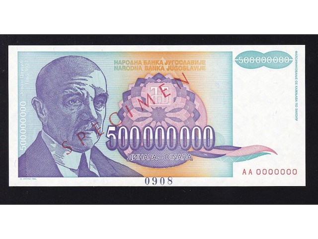 JUGOSLAVIJA --- 500000000 DINARA 1993 - UNC - SPECIMEN
