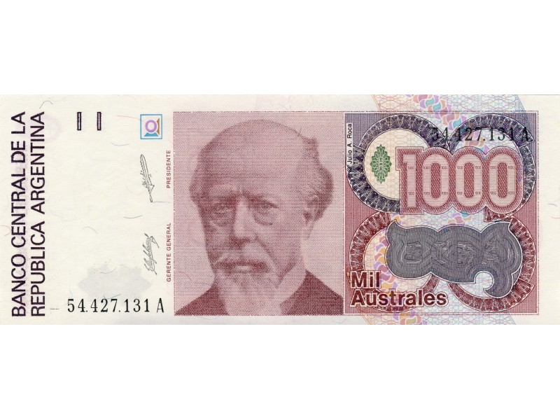 Argentina. 1000 Australes (1988-1990). P#328. UNC PRESS