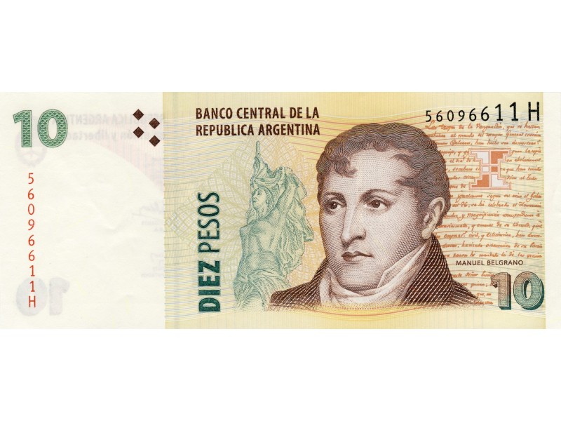 Argentina. 10 pеsоs (1998-2003). P#348. UNC. PRESS