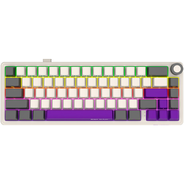 Wireless mechanical gaming keyboard Pro, 2.4 GHz, BT, RGB Backlight, 16 modes, 66 keys, 50M presses, linear Lorgar Toxic Purple switches, m
