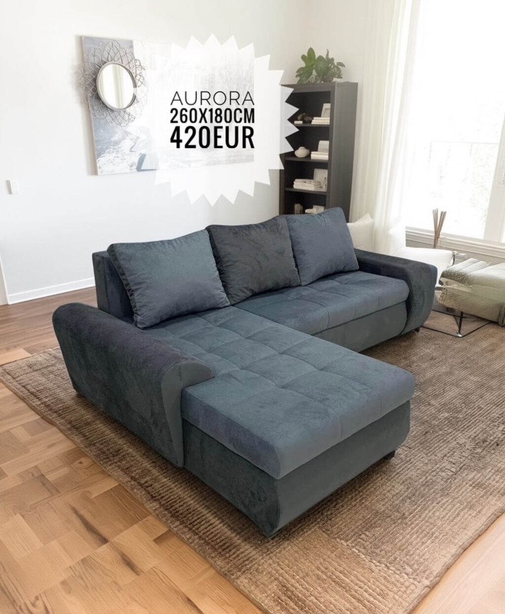 Ugaona garnitura "Aurora" dimenzija 260x180 cm, idealna za dnevne