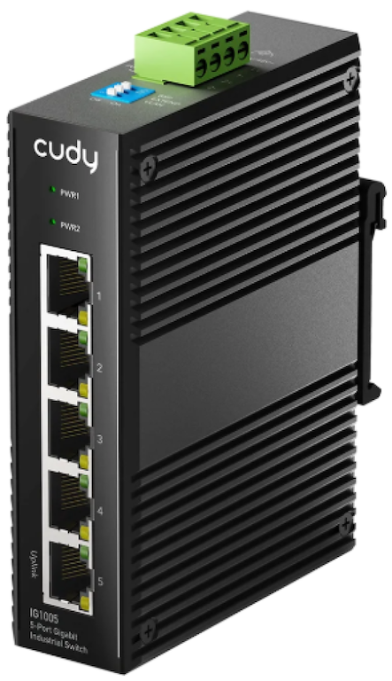 Cudy IG1005 5-Port Gigabit Industrial Switch, 5× GbE, Shielded, Dual-Power Redundancy, IP40
