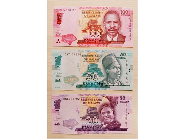 Malawi 20,50 i 100 kwacha. Unc, 2019/20 godina
