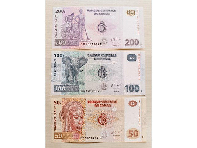 Kongo 50 ,100  i 200 francs . Unc, 2013 godina