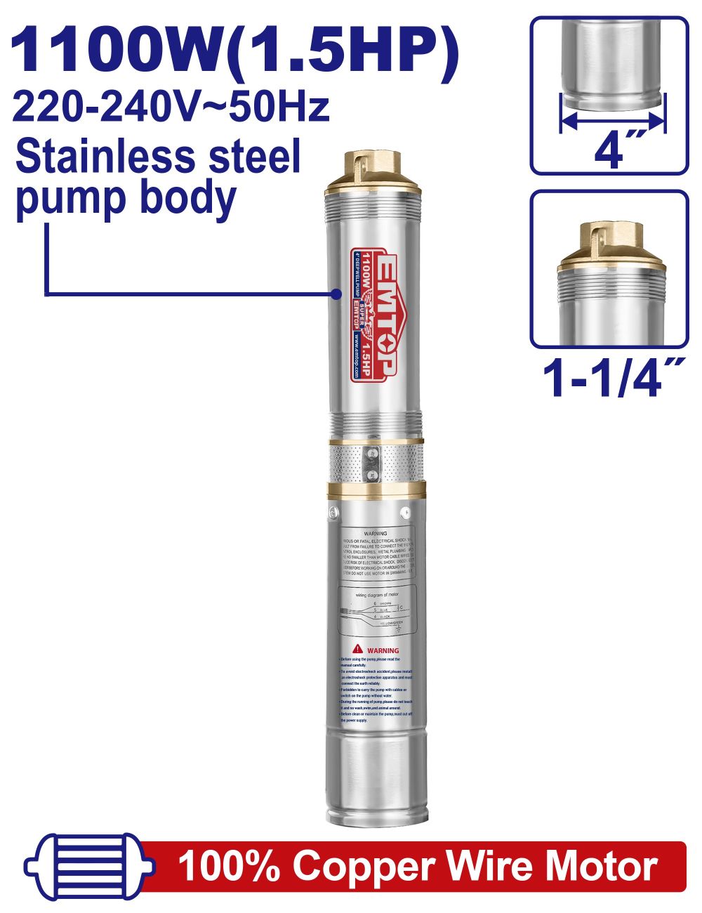 Potopna pumpa raketa 1100W EWPPD11001 Emtop