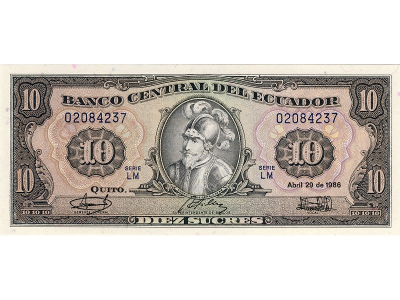 Ecuador. 10 sucres (1986). P#121. UNC PRESS