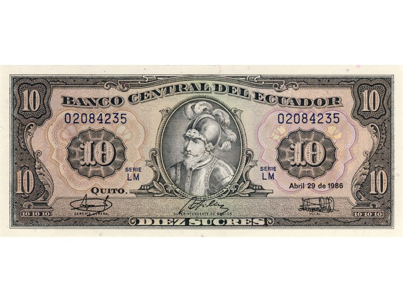 Ecuador. 10 sucres (1986). P#121. UNC PRESS