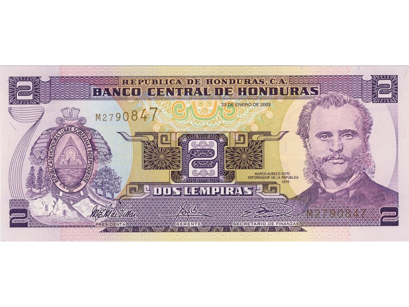 Honduras. 2 Lempiras (2004). P#80A. UNC PRESS