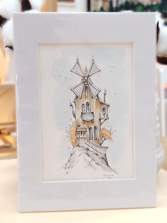 Akvarel u paspartuu za ram 13 x 18 cm