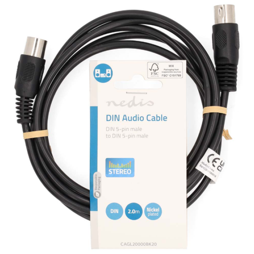 CAGL20000BK20 DIN Audio Kabl, DIN 5-Pin Muski, DIN 5-Pin Muski, Niklovan, 2.00 m, Okrugli, PVC, Crni
