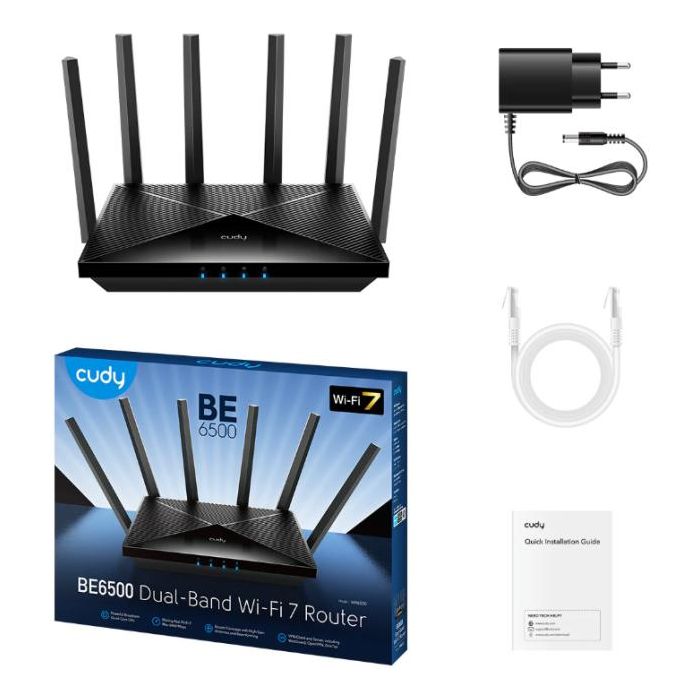Cudy WR6500H BE6500 2.5G Wi-Fi 7 Router, Broadcom 2 GHz Quad-Core CPU, 6-Stream Dual-Band Wi-Fi 7
