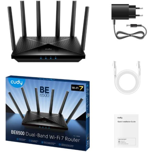 Cudy WR6500H BE6500 2.5G Wi-Fi 7 Router, Broadcom 2 GHz Quad-Core CPU, 6-Stream Dual-Band Wi-Fi 7