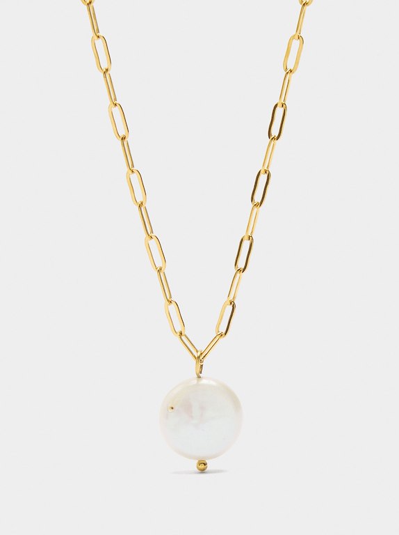 NECKLACE OF LINKS WITH PEARL - STAINLESS STEEL