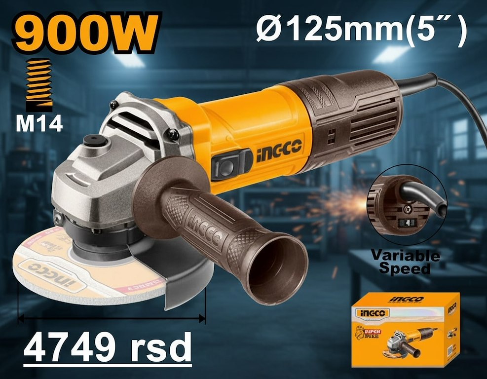 Ingco Ugaona brusilica 125mm 900W sa pot. AG900285
