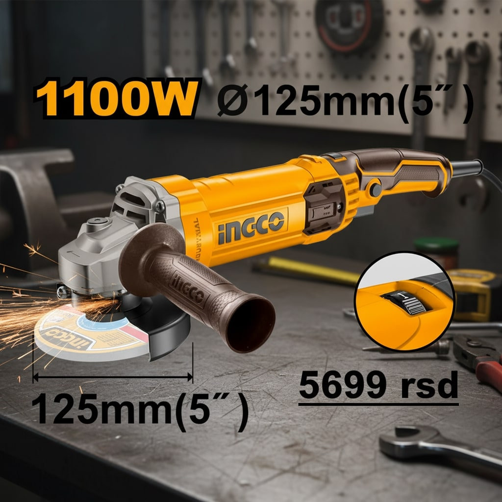 Ingco Ugaona brusilica 125mm 1100W sa pot. AG1100385