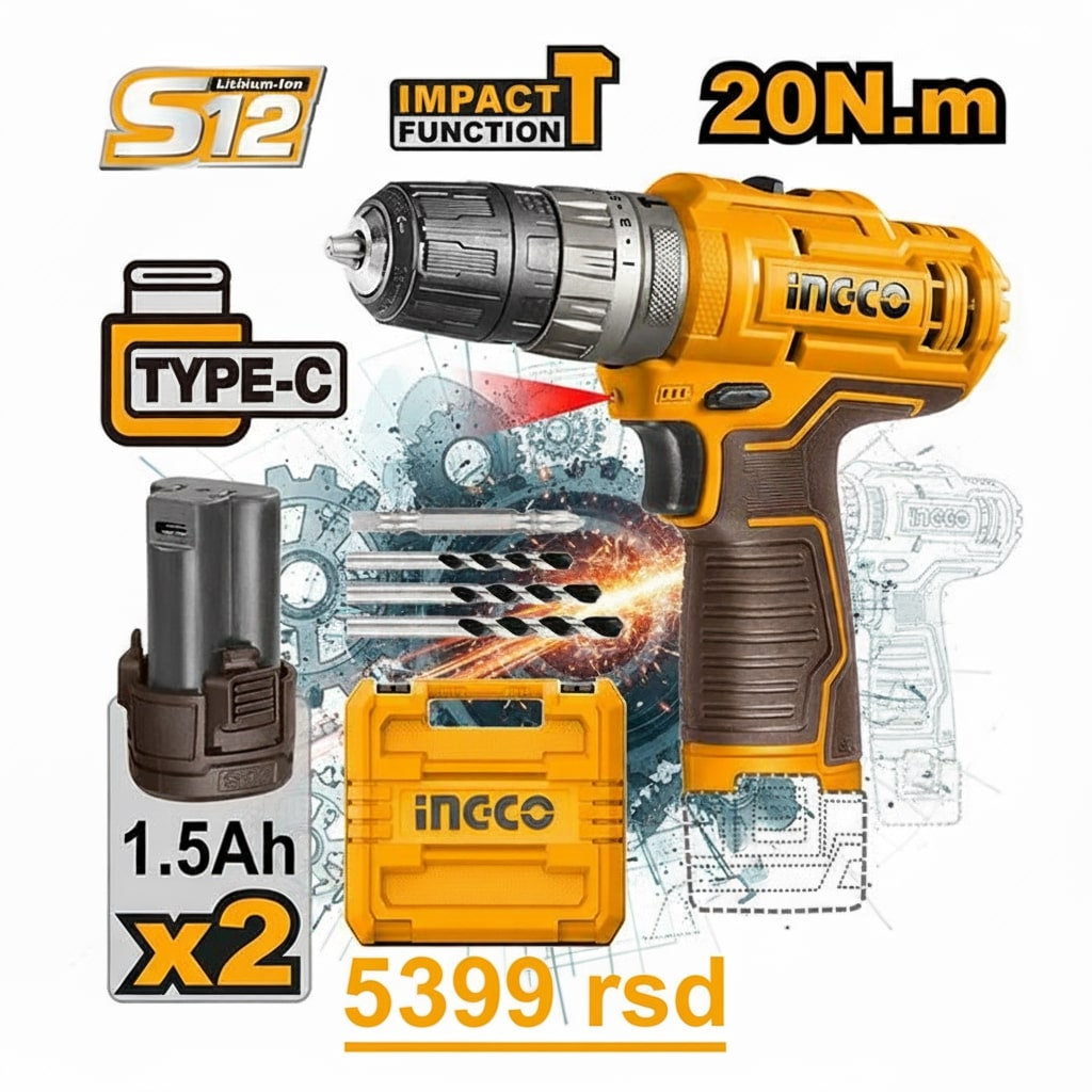 Ingco Aku udarna bušilica 20Nm CIDLI12202E