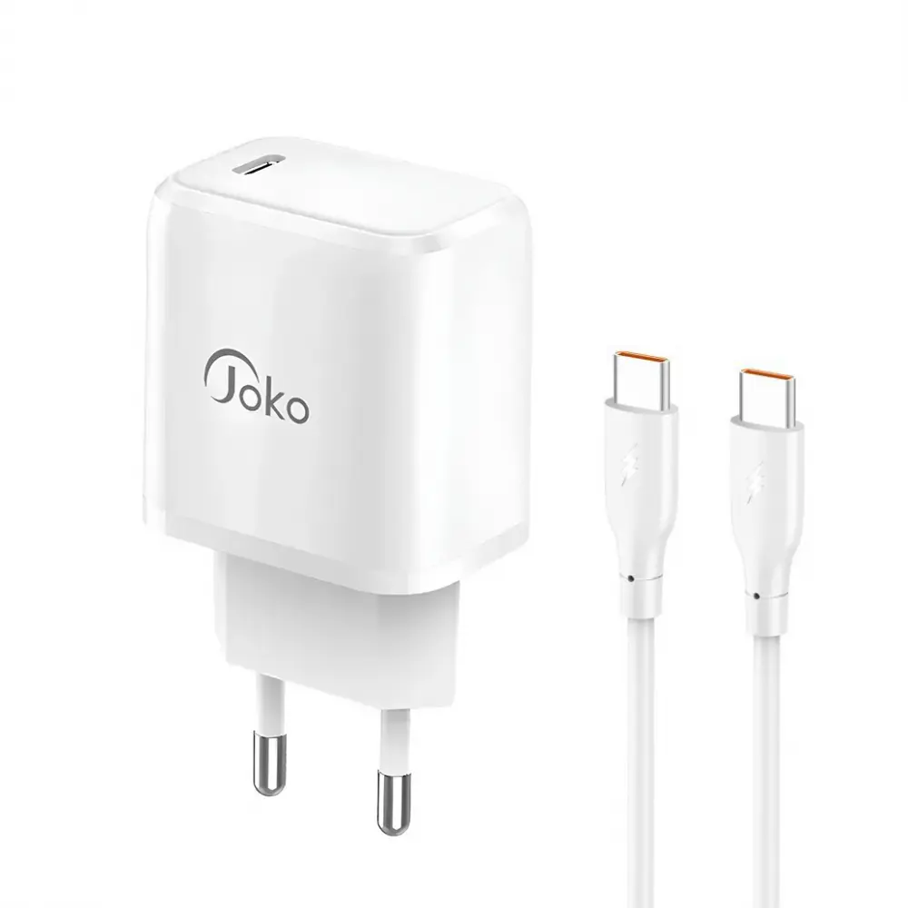 Kućni punjač KONFULON JK91+DC67 PD20W sa PD kablom Type C na Type C beli