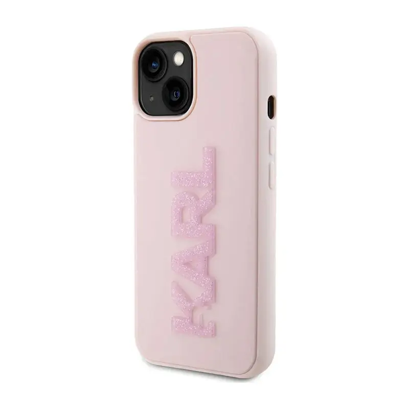 KARL LAGERFELD Maska za telefon 3D Rubber Glitter Logo za iPhone 15 roze