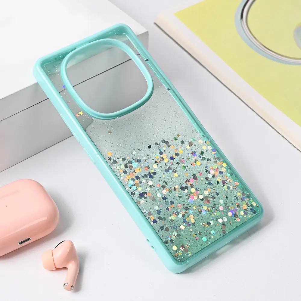 Maska za Xiaomi Redmi Note 14 Pro 5G Frame Glitter, Menta