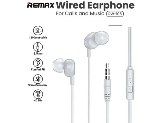 Slusalice REMAX Wired RW-105 3.5 mm bele