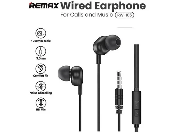 Slusalice REMAX Wired RW-105 3.5 mm crne