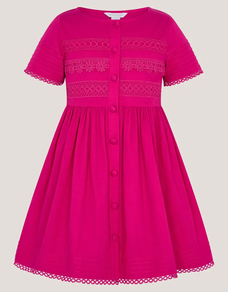 Monsoon Haljina za devojčice Crochet Trim Dress, Roze