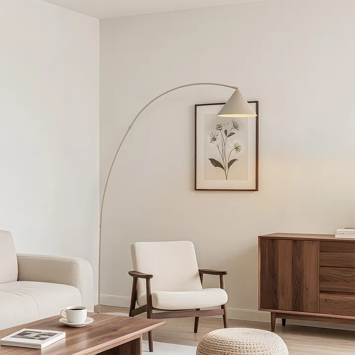 Retro podna lampa bež boje sa belom unutrašnjosti - Triangolo