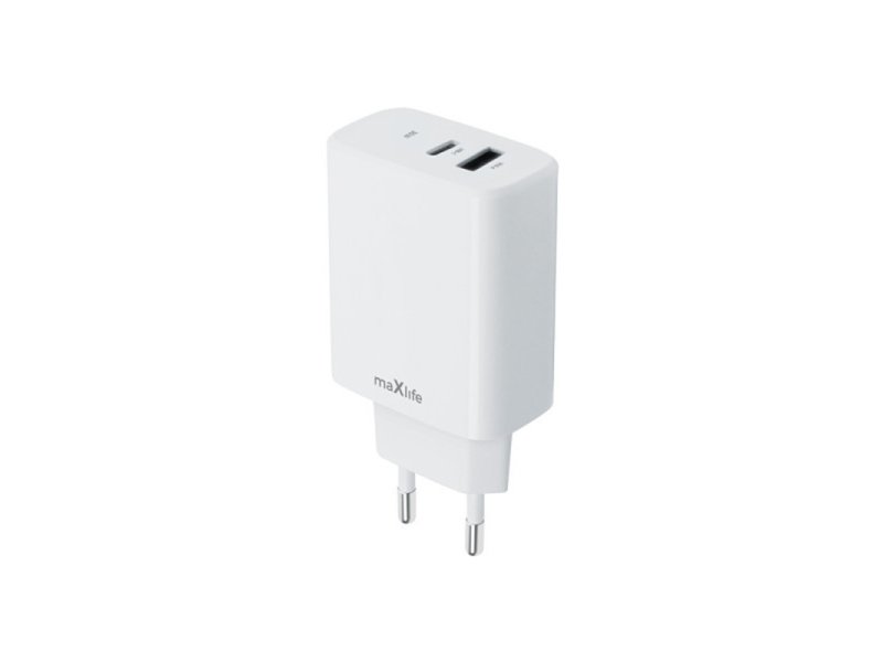 MAXLIFE MAXLIFE KUĆNI PUNJAČ ZA TELEFON OD 30W SA USB-A I USB-C ULAZOM WHITE