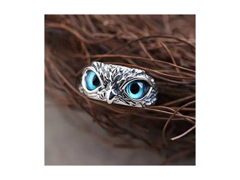 Owl eyes, metalni prsten, plavi