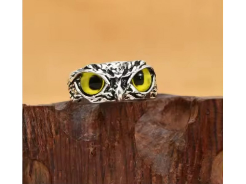 Owl eyes, metalni prsten, žuti