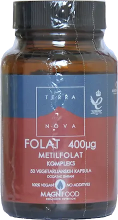 TERRANOVA
FOLAT 400 μg METIL FOLAT KOMPLEKS kapsule, 50 kom
Dodatak ishrani