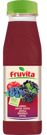 Fruvita
Voćni sok - jabuka, crveno grožđe, aronija, borovnica, kupina, 330 ml