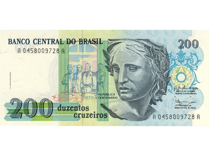 Brazil. 200 Cruzeiros (1990). P#225. UNC PRESS