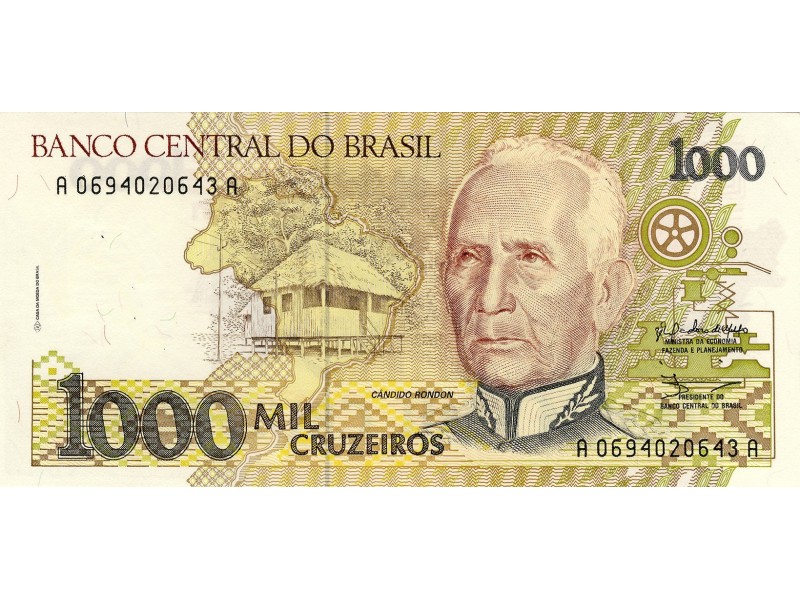 Brazil. 1000 Cruzeiros (1990-91). P#231. UNC PRESS