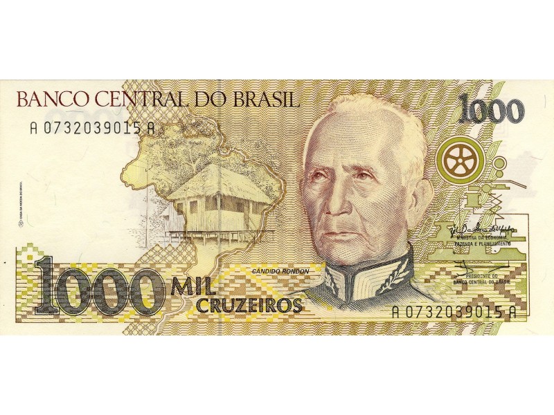 Brazil. 1000 Cruzeiros (1990-91). P#231. UNC PRESS