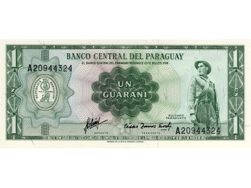 Paraguay 1 Guaraní (1962 [1952]). P#193. UNC PRESS