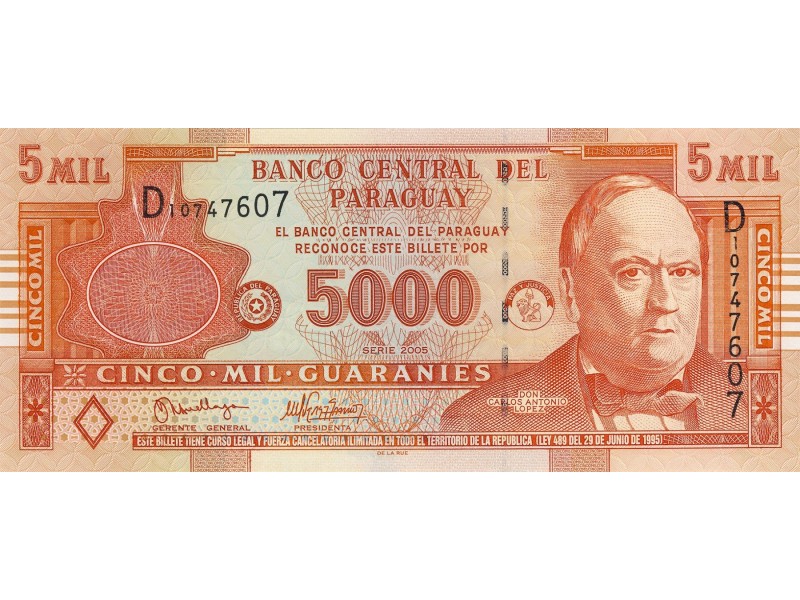 Paraguay 5000 Guaraníes (2005). P#223. UNC PRESS