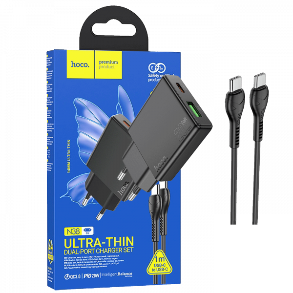 hoco memory Punjač kućni, brzi, PD20W + QC3.0 Dual Port - N38 Delgado type C