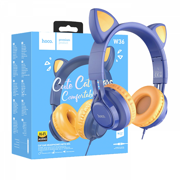 hoco. Slušalice sa mikrofonom, 3.5mm utikač, 1.2m kabel - W36 Cat ear, midnight blue