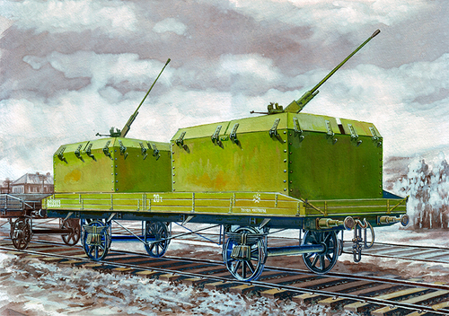 UM MT 648 Armored air defense platform of an armored train with two 37mm AA guns 61-K