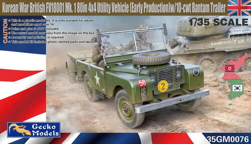 Gecko Models 35GM0076 Korean War British FV18001 Mk.1 80in 4x4 Utility Vehicle early w/ 10cwt Bantam Trailer