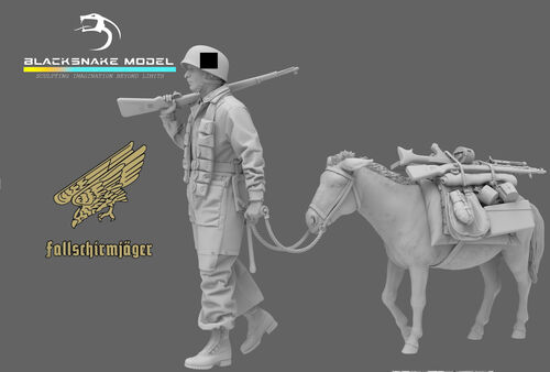 BlackSnake Model FSJ-01 Fallschirmjaeger Leading a Donkey (2 Figures / Soldier No.1)