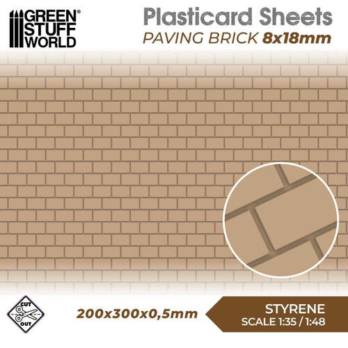 Green Stuff World 5056 Plasticard Sheet - Paving Brick 8x18mm