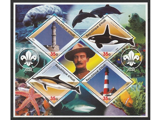 Haiti-Lighthouses, Dolphin, Whale, Scouting-2005-MNH
