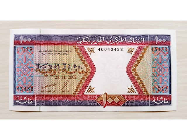 Mauritania 100 ogiya . Unc, 2002 godina