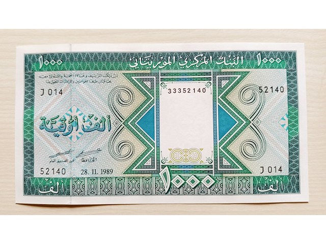 Mauritania 1000 ogiya . Unc, 1989 godina