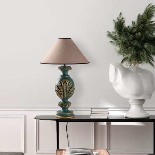 ELEGANZE-5314 Green Light Brown Table Lamp